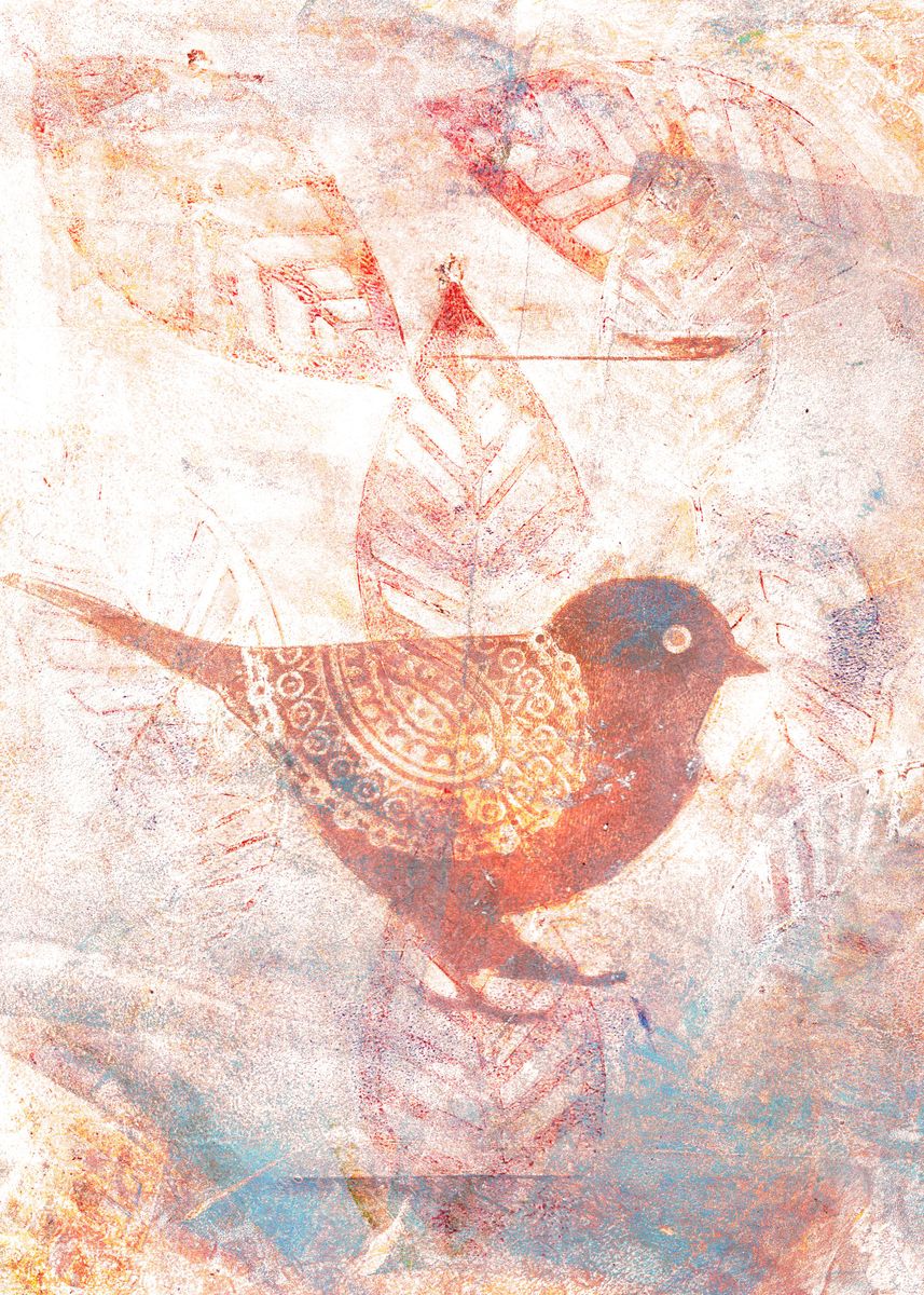 'Monoprint Golden Bird I' Poster, picture, metal print, paint by EMJAY ...