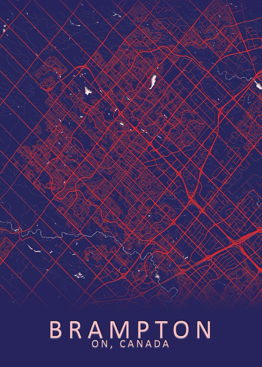 'Brampton Canada City Map' Poster, picture, metal print, paint by City ...