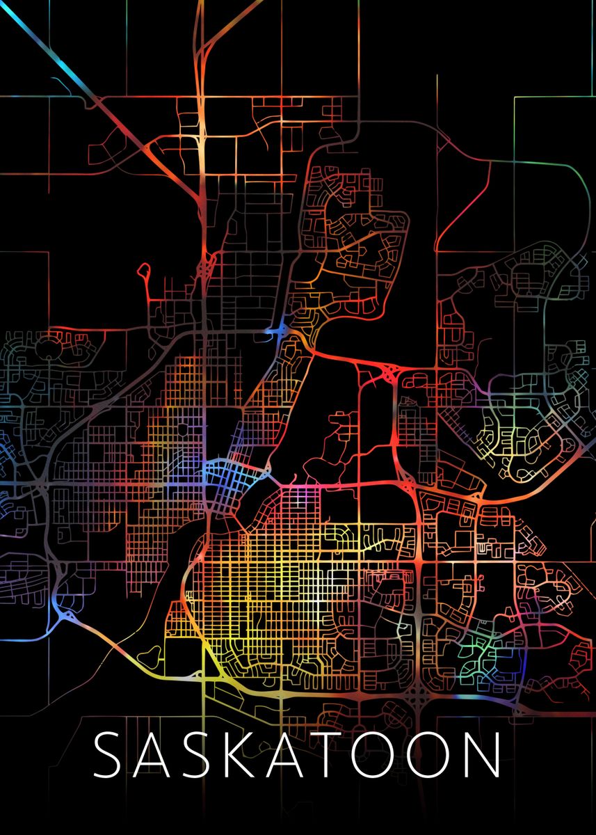 'Saskatoon Canada City Map' Poster, picture, metal print, paint by ...