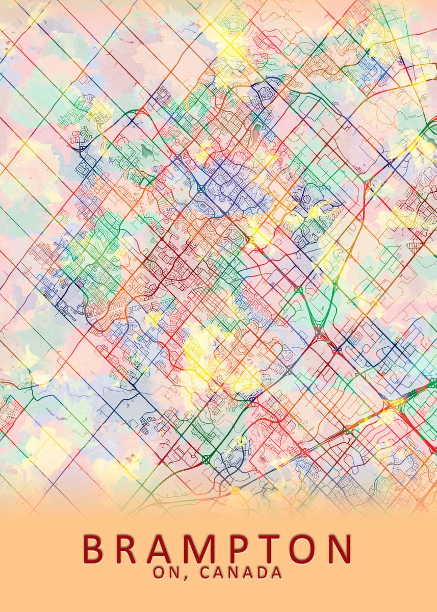 'Brampton Canada City Map' Poster, picture, metal print, paint by City ...