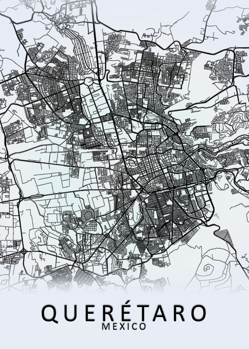 'Queretaro Mexico City Map' Poster, picture, metal print, paint by City ...