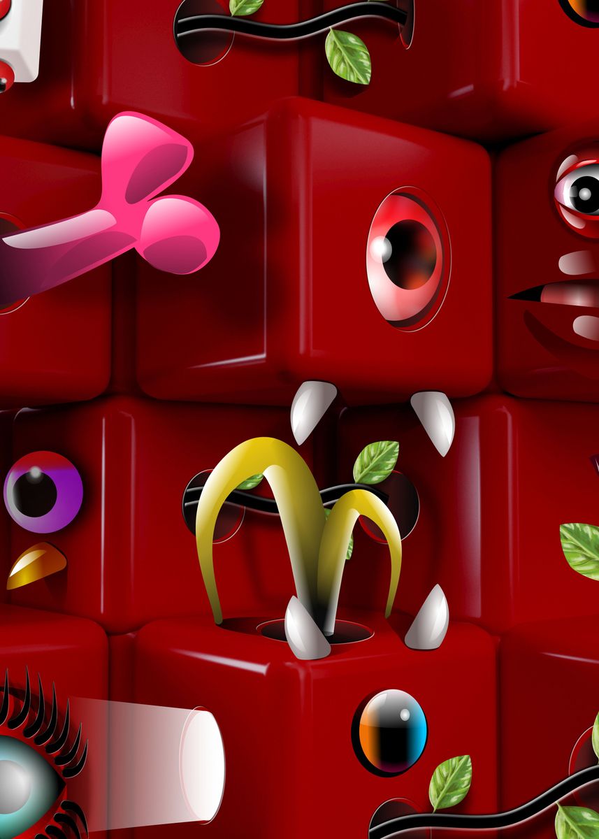 'Cube Monster' Poster, picture, metal print, paint by Fake Face | Displate