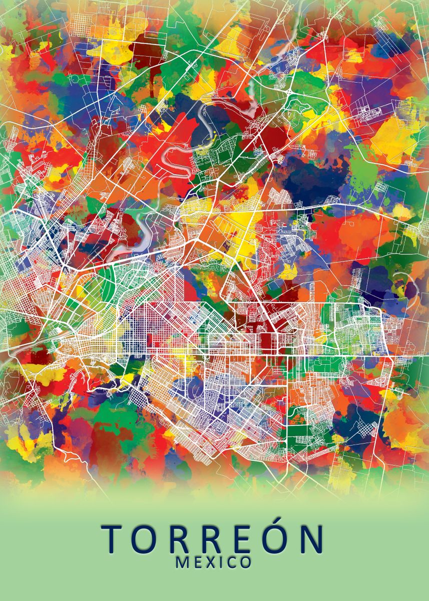 'Torreon Mexico City Map' Poster, picture, metal print, paint by City ...