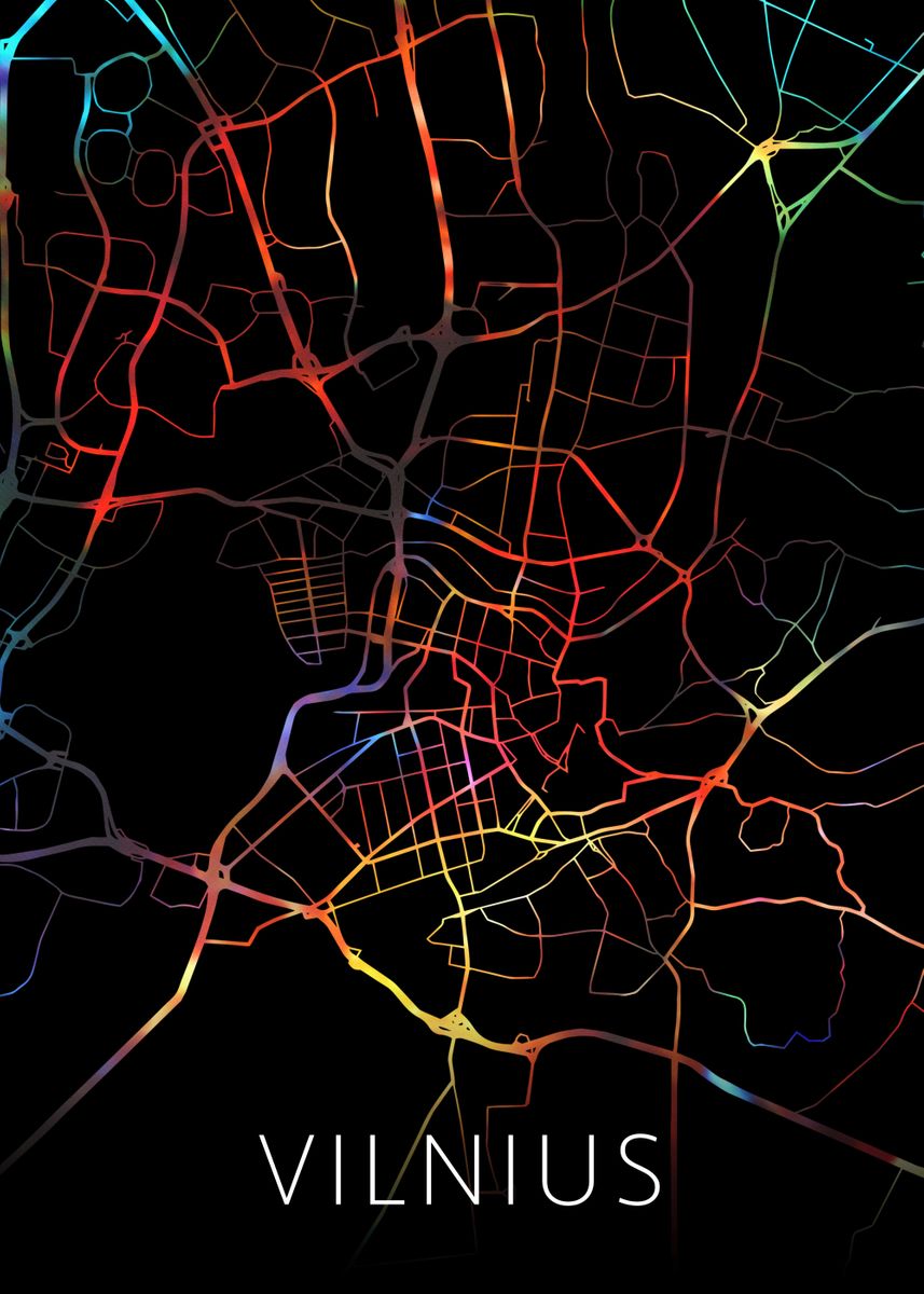 'Vilnius Lithuania City Map' Poster, picture, metal print, paint by ...