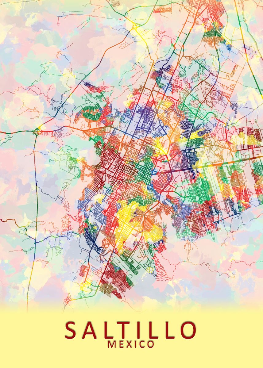 'Saltillo Mexico City Map' Poster, picture, metal print, paint by City ...