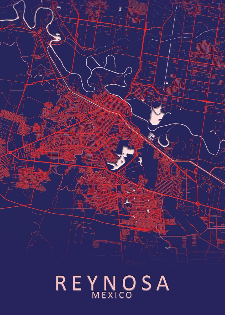 'Reynosa Mexico City Map' Poster, picture, metal print, paint by City ...