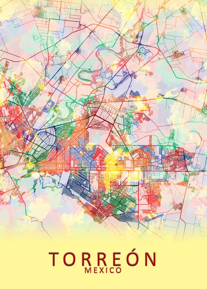 'Torreon Mexico City Map' Poster by City Map Art Prints | Displate