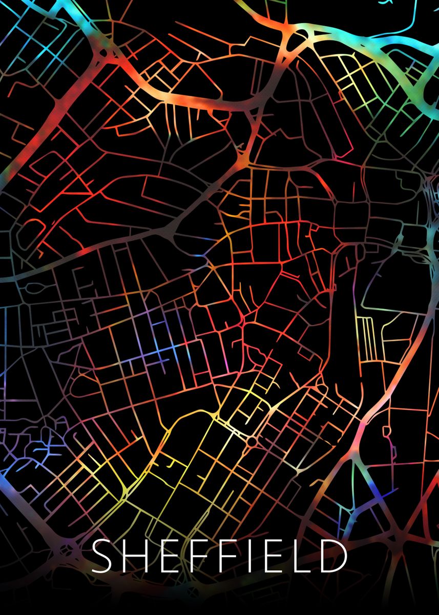 'Sheffield England City Map' Poster, picture, metal print, paint by ...