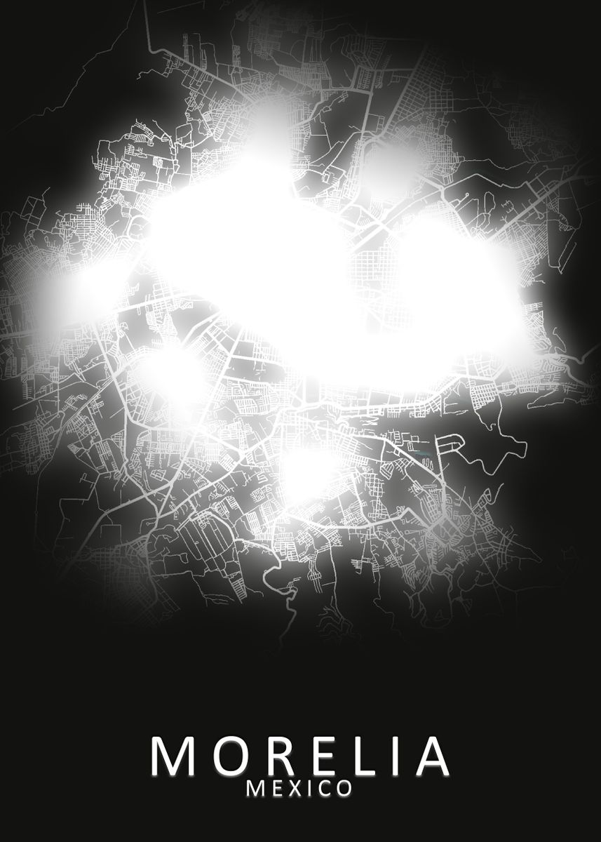 'Morelia Mexico City Map' Poster, picture, metal print, paint by City ...