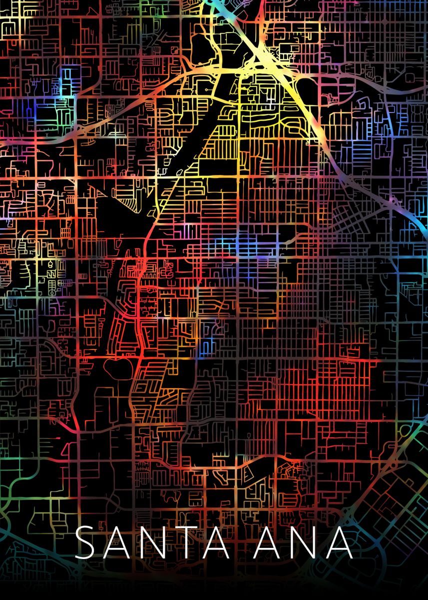 'Santa Ana California Map' Poster, picture, metal print, paint by ...