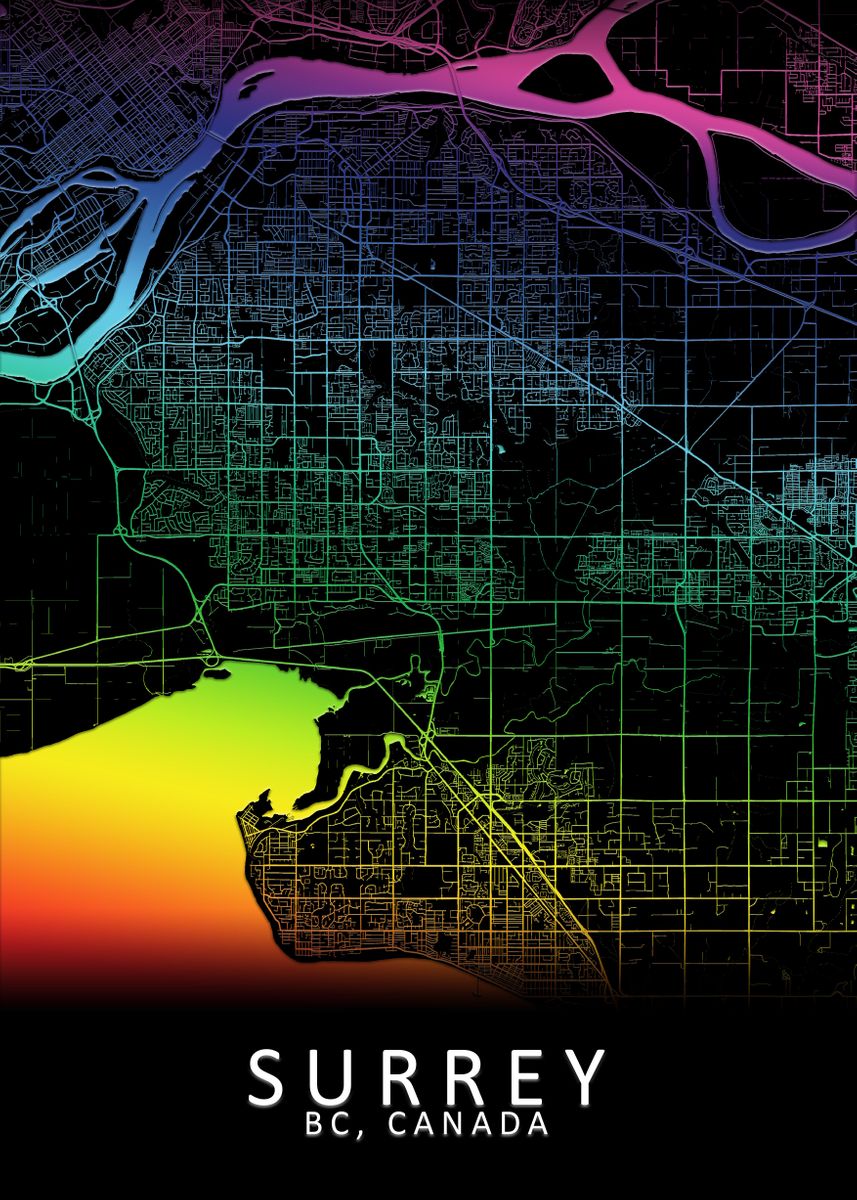 'Surrey BC Canada City Map' Poster, picture, metal print, paint by City ...