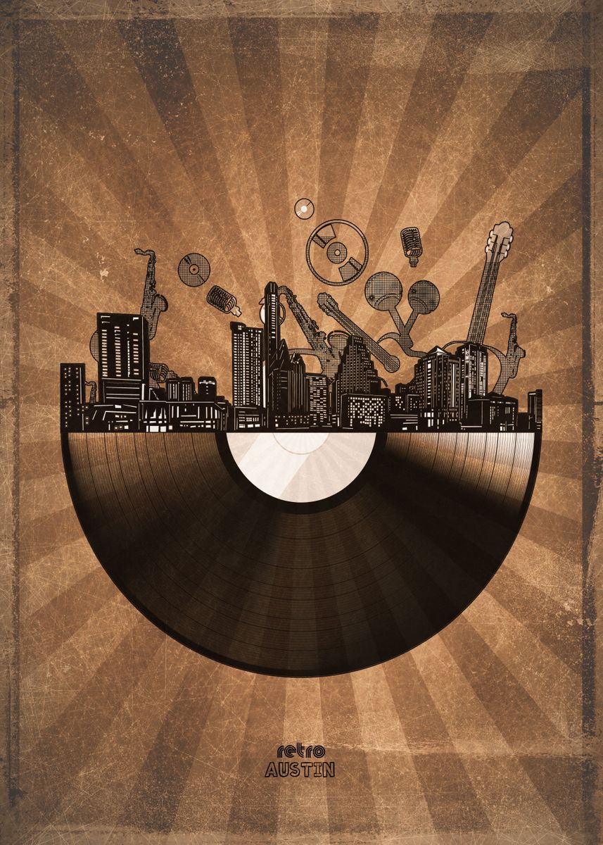 'austin skyline vinyl' Poster by Bekim Art | Displate