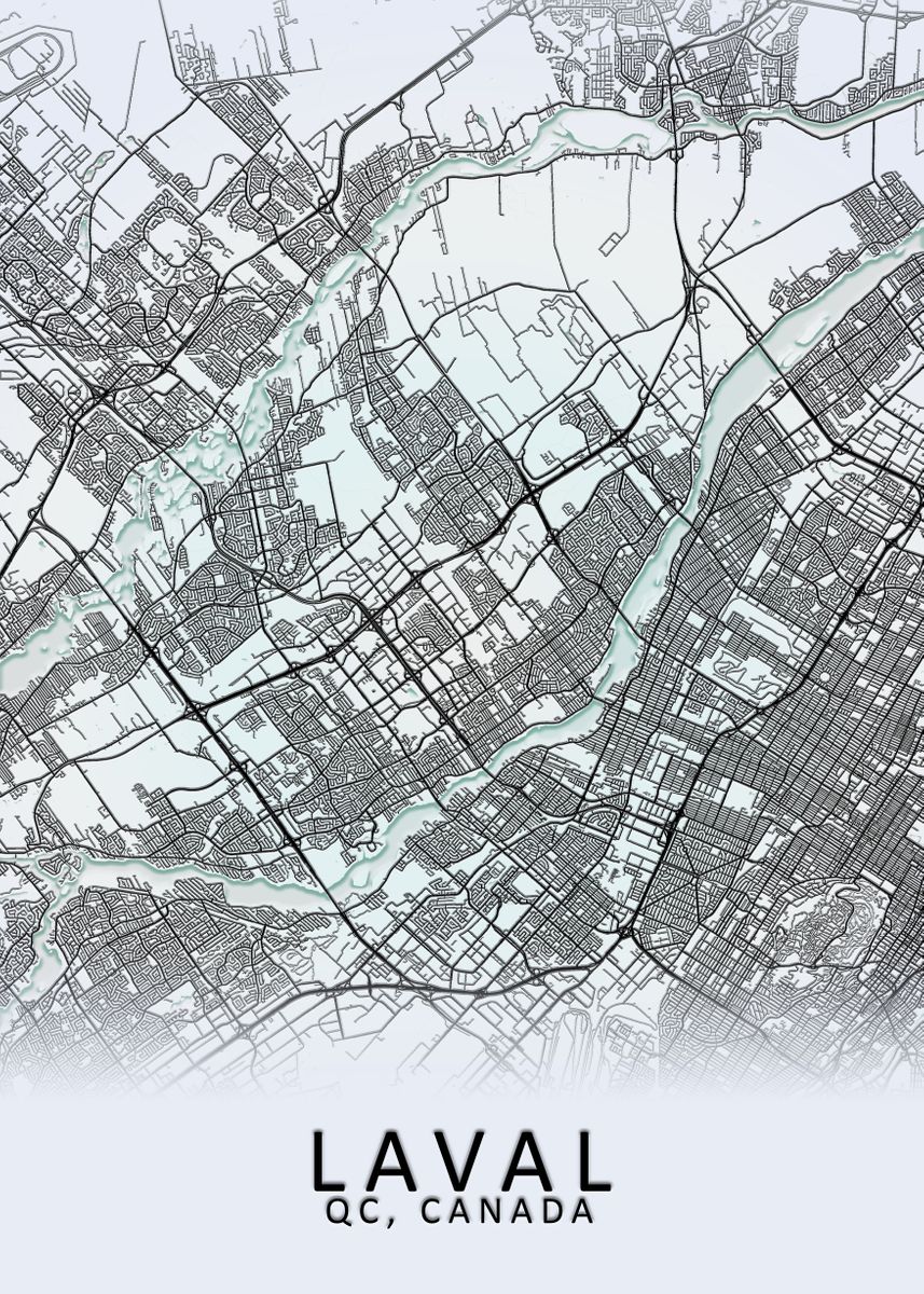 'Laval QC Canada City Map' Poster, picture, metal print, paint by City ...