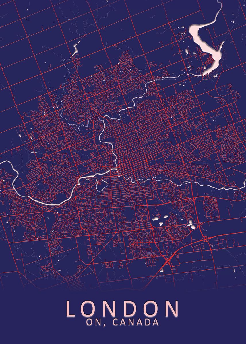 'London ON Canada City Map' Poster, picture, metal print, paint by City ...