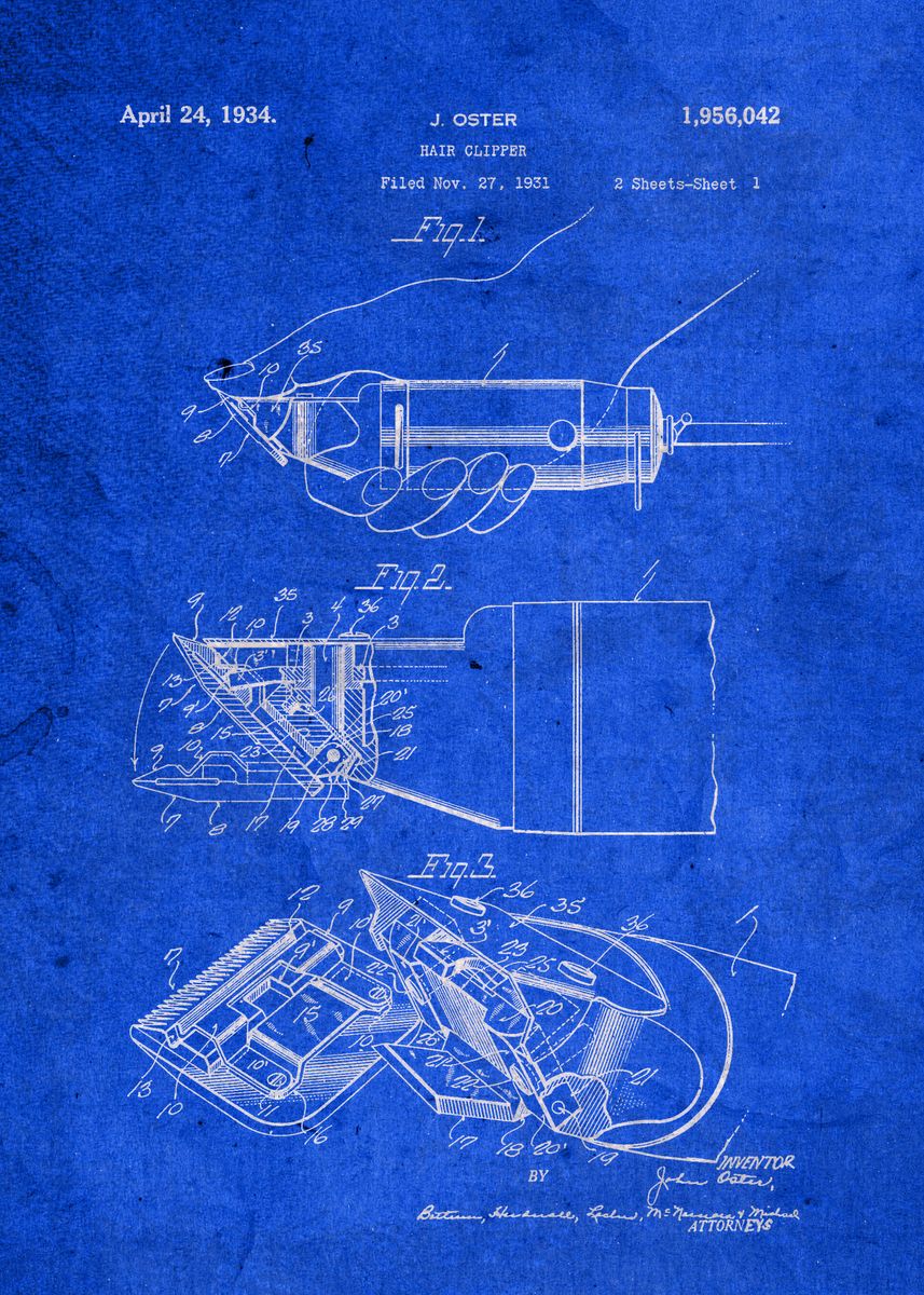 'Hair Clippers Patent' Poster by Design Turnpike | Displate