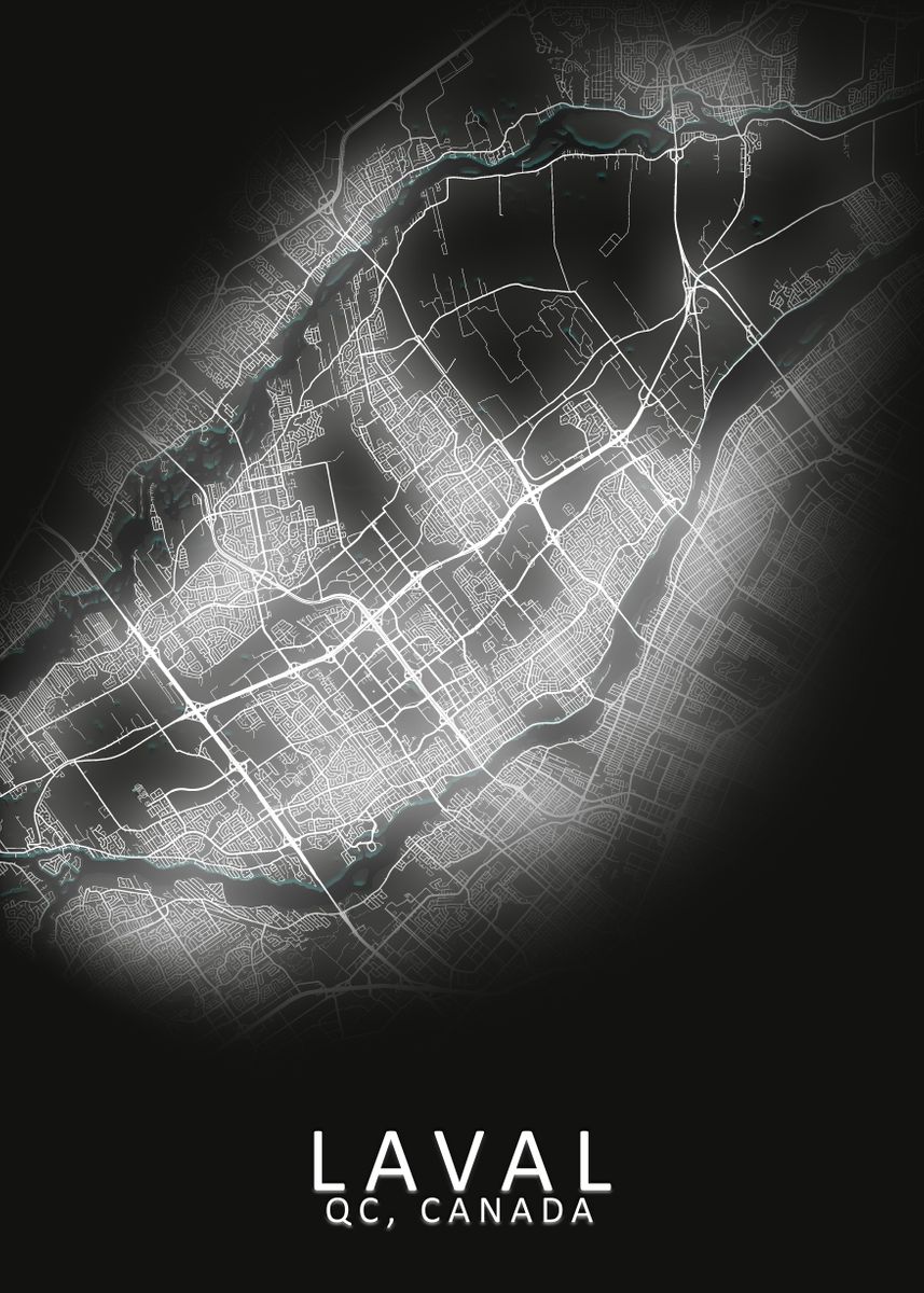 'Laval QC Canada City Map' Poster, picture, metal print, paint by City ...