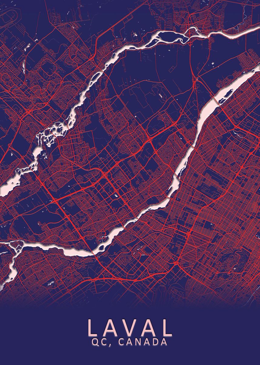 'Laval QC Canada City Map' Poster, picture, metal print, paint by City ...