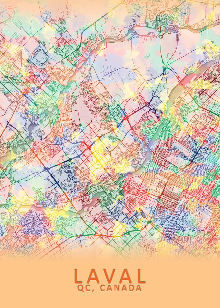 'Laval QC Canada City Map' Poster, picture, metal print, paint by City ...