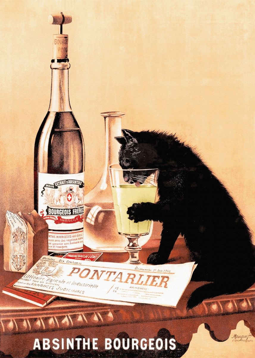 'Absinthe Bourgeois Cat Ad' Poster, picture, metal print, paint by ...