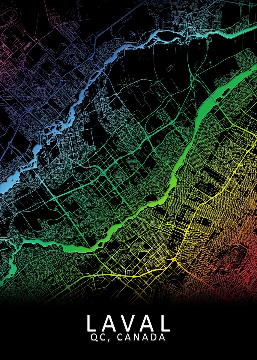 'Laval QC Canada City Map' Poster, picture, metal print, paint by City ...