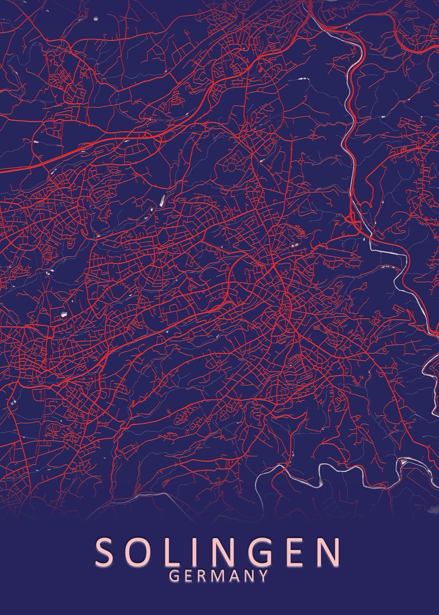 'Solingen Germany City Map' Poster, picture, metal print, paint by City ...