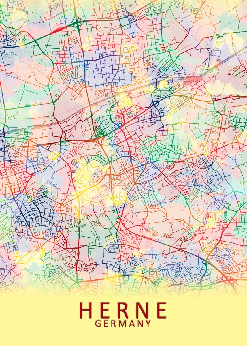 'Herne Germany City Map' Poster, picture, metal print, paint by City ...