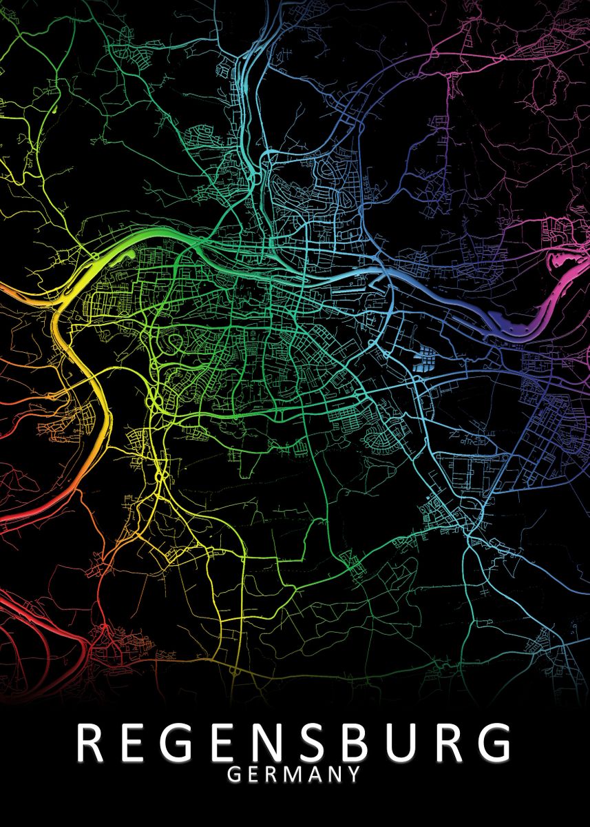 'Regensburg Germany Map' Poster, picture, metal print, paint by City ...