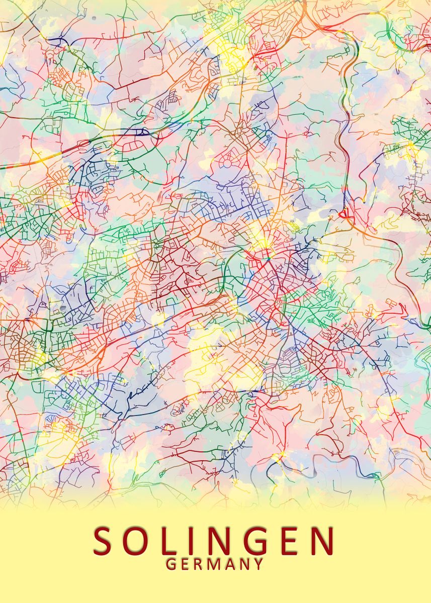 'Solingen Germany City Map' Poster, picture, metal print, paint by City ...