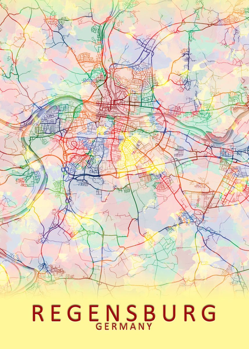 'Regensburg Germany Map' Poster, picture, metal print, paint by City ...