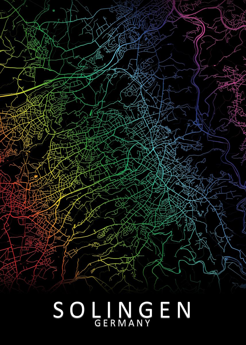 'Solingen Germany City Map' Poster, picture, metal print, paint by City ...