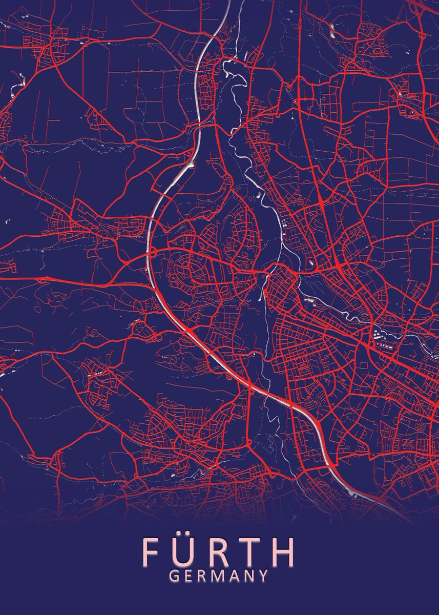 'Furth Germany City Map' Poster, picture, metal print, paint by City ...