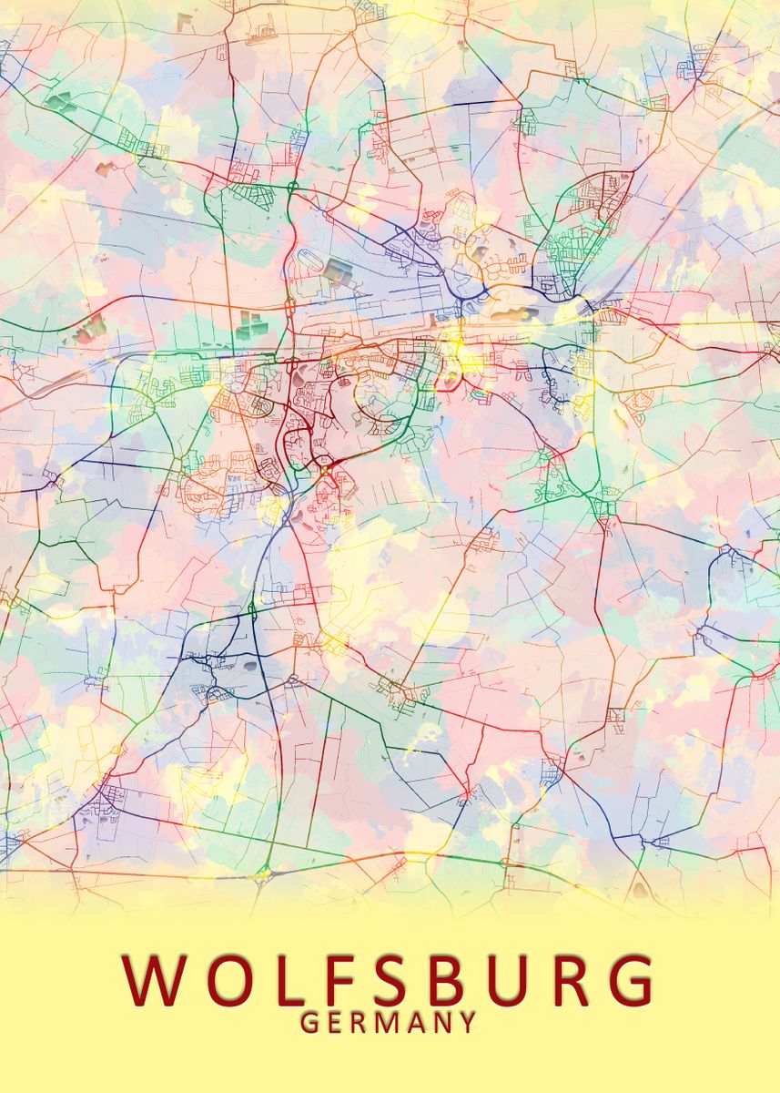 'Wolfsburg Germany City Map' Poster, picture, metal print, paint by ...