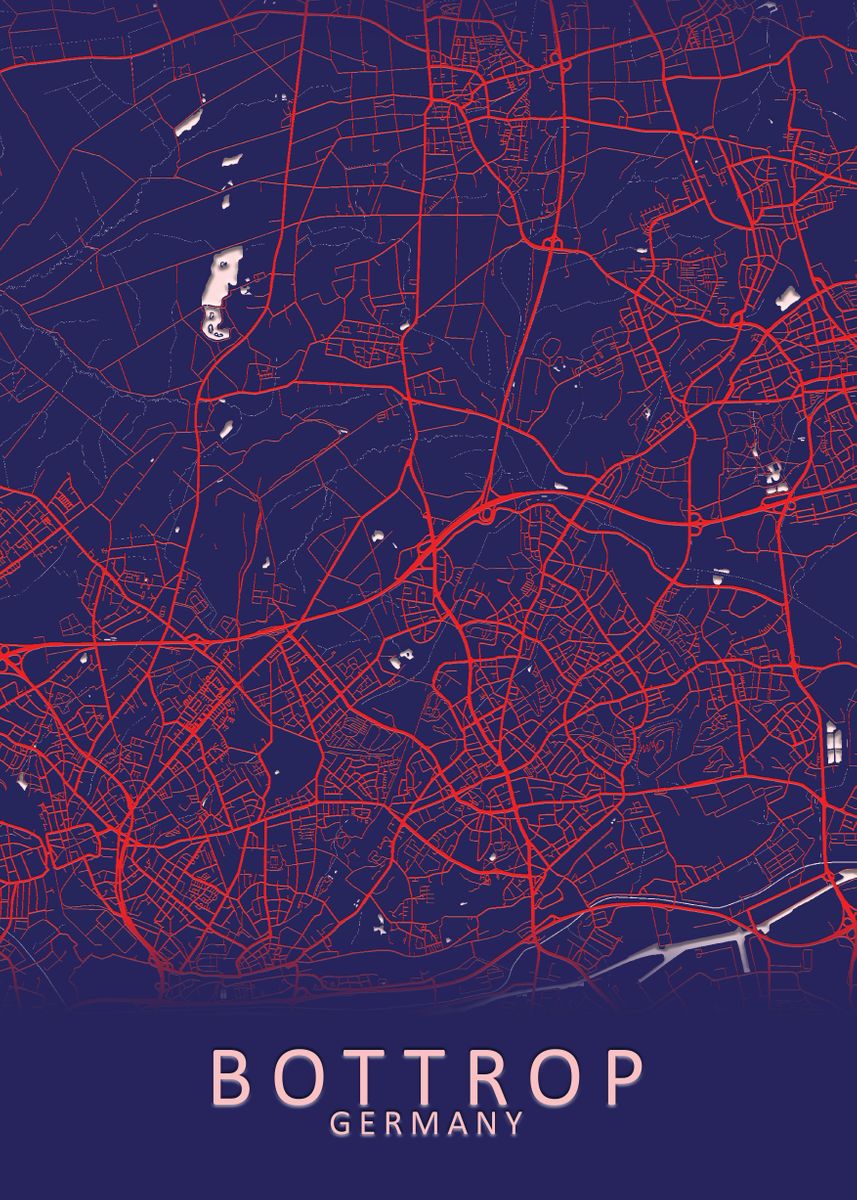 'Bottrop Germany City Map' Poster, picture, metal print, paint by City ...