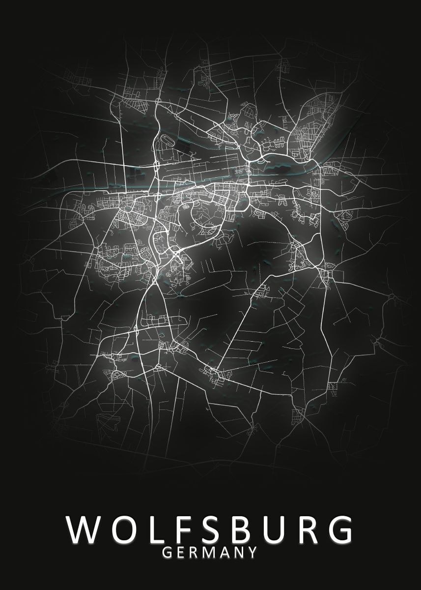 'Wolfsburg Germany City Map' Poster, picture, metal print, paint by ...