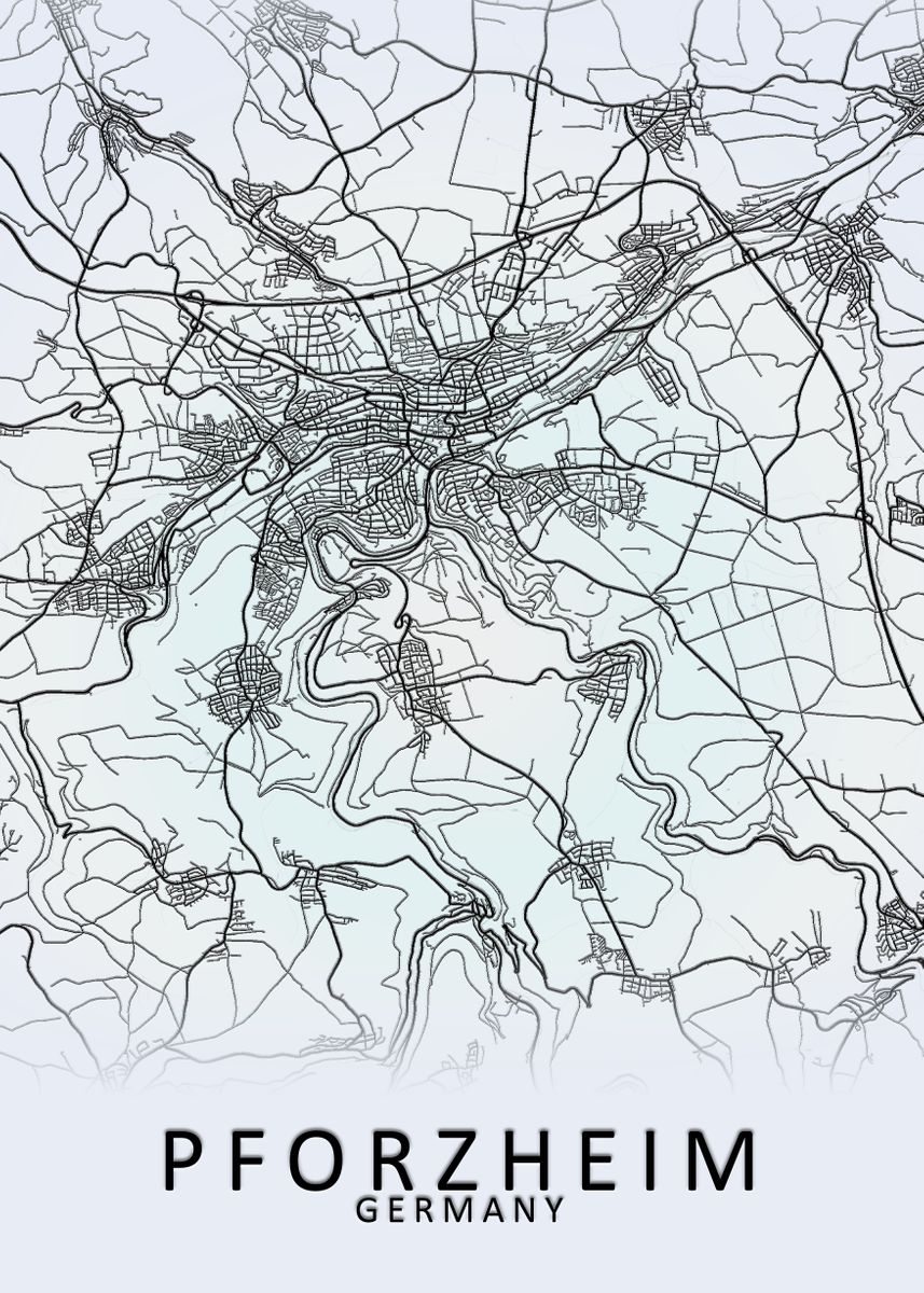'Pforzheim Germany City Map' Poster, picture, metal print, paint by ...
