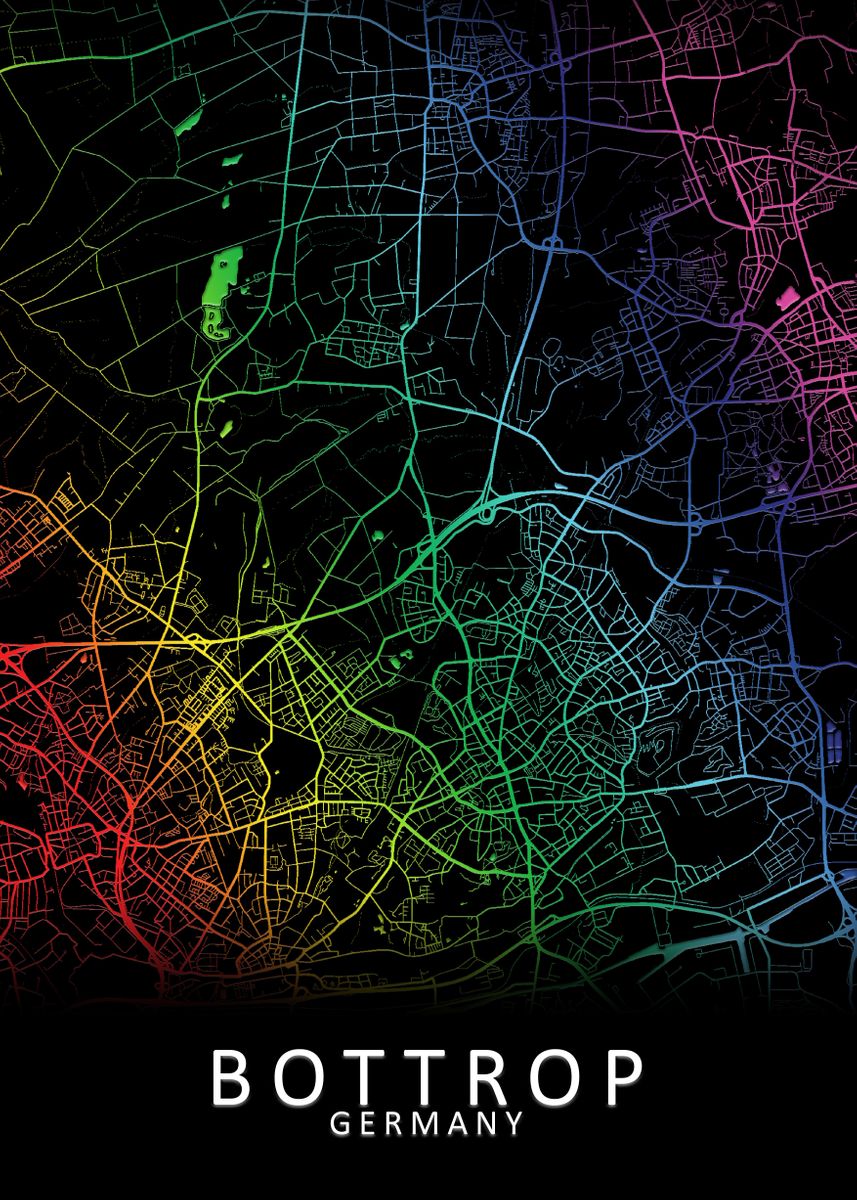 'Bottrop Germany City Map' Poster, picture, metal print, paint by City ...