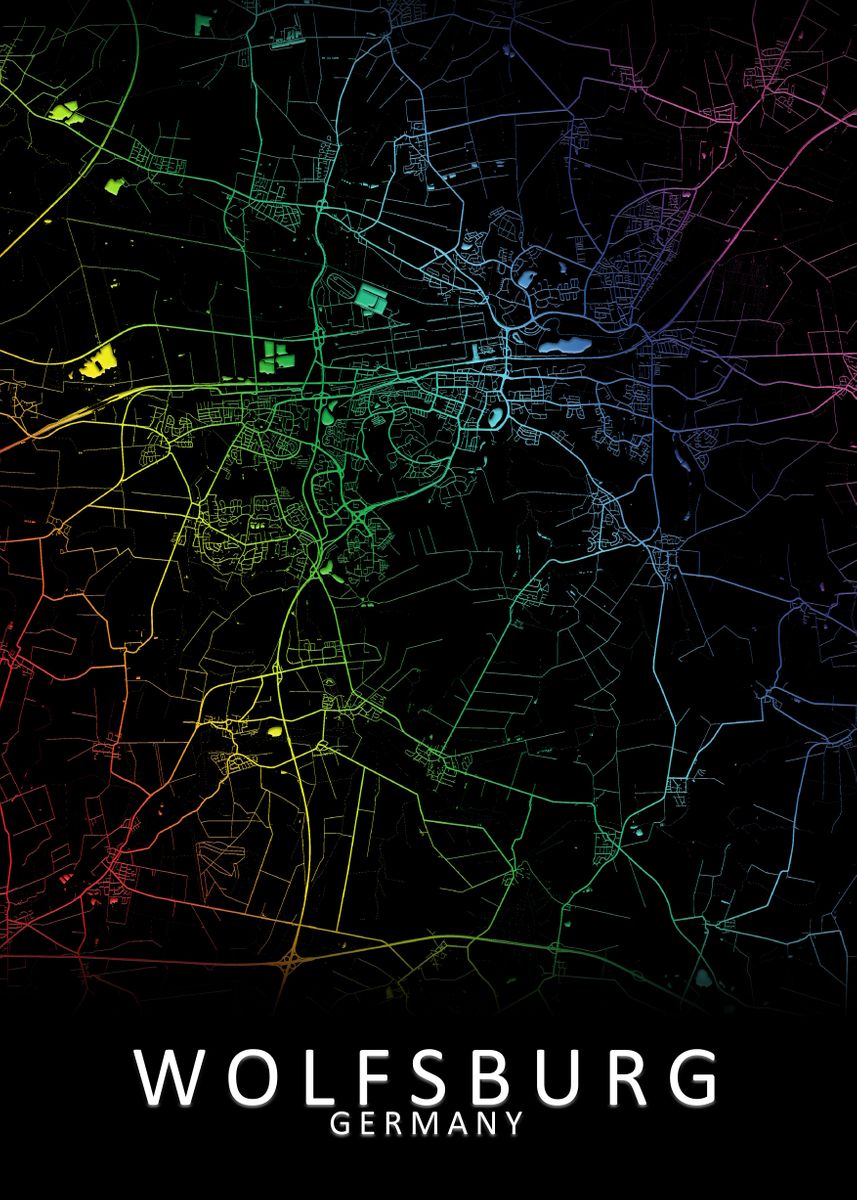 'Wolfsburg Germany City Map' Poster, picture, metal print, paint by ...