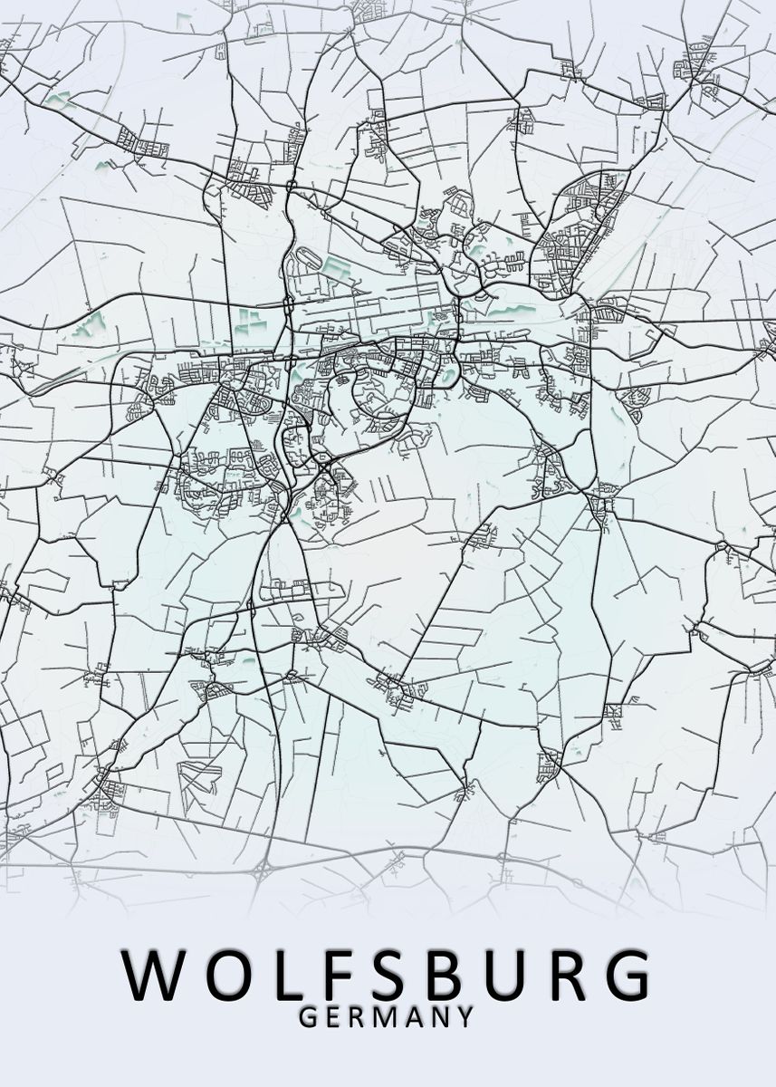 'Wolfsburg Germany City Map' Poster, picture, metal print, paint by ...