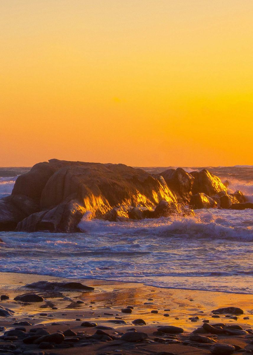 'Yellow sunset on rocks' Poster by Damian swart | Displate