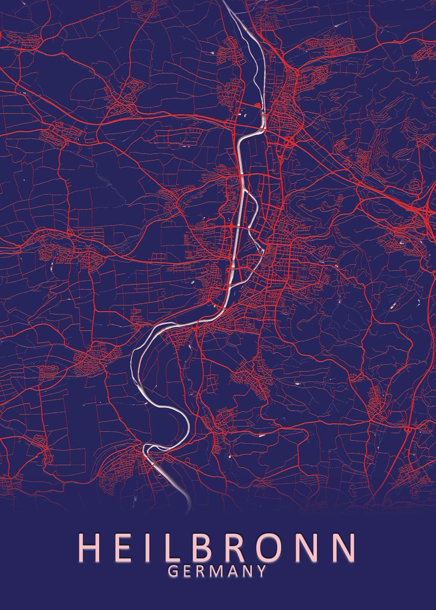 'Heilbronn Germany City Map' Poster, picture, metal print, paint by ...