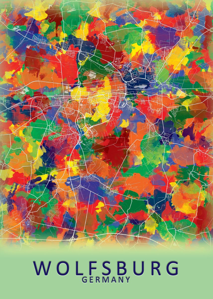 'Wolfsburg Germany City Map' Poster, picture, metal print, paint by ...