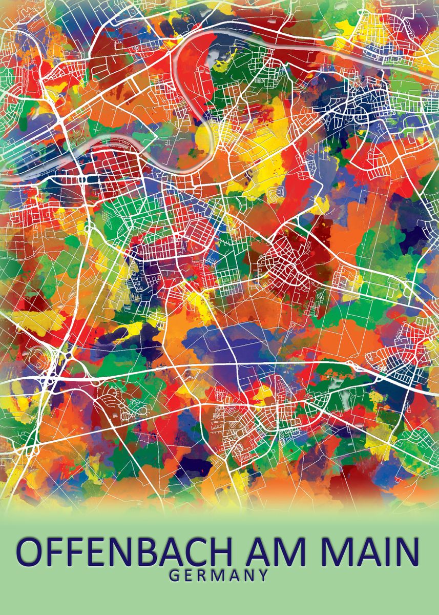'Offenbach Germany City Map' Poster, picture, metal print, paint by ...