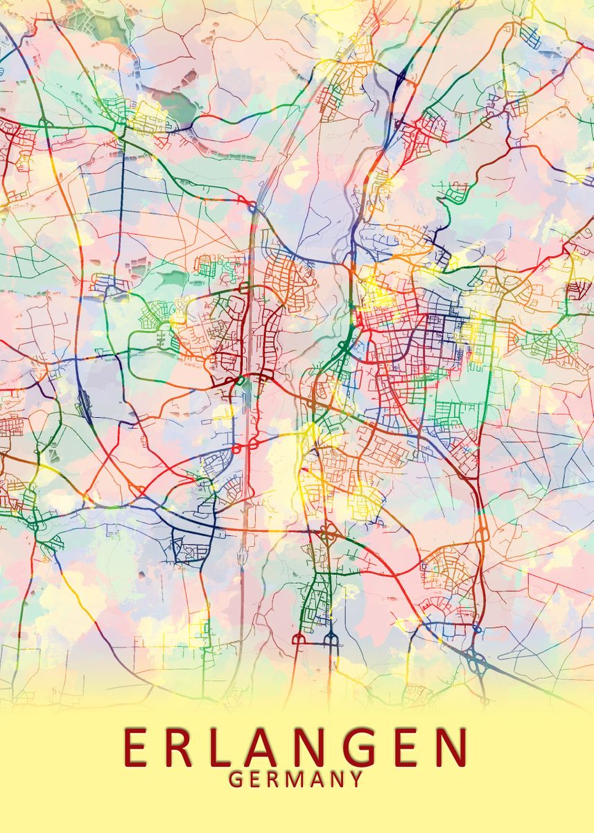 'Erlangen Germany City Map' Poster, picture, metal print, paint by City ...