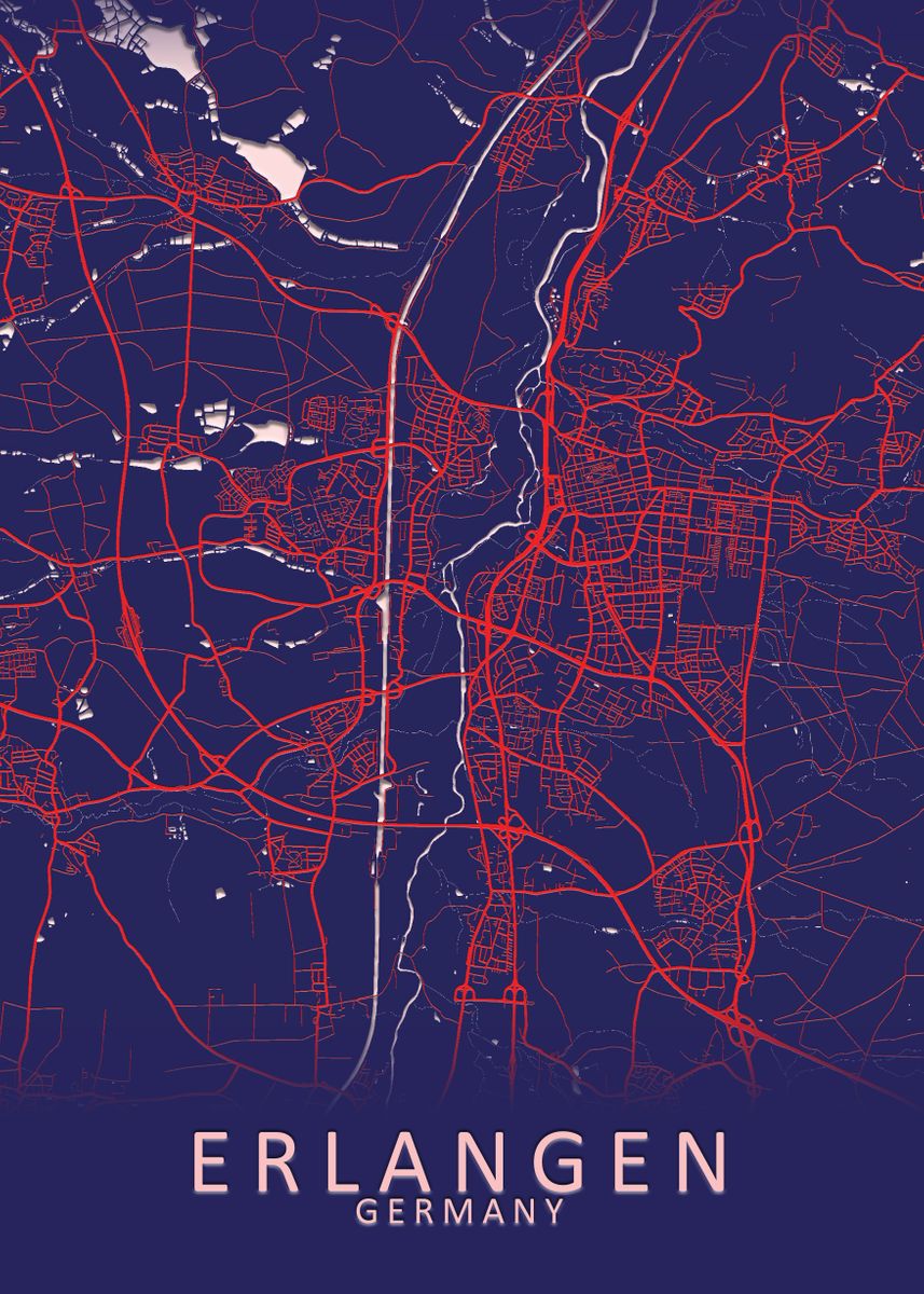 'Erlangen Germany City Map' Poster, picture, metal print, paint by City ...