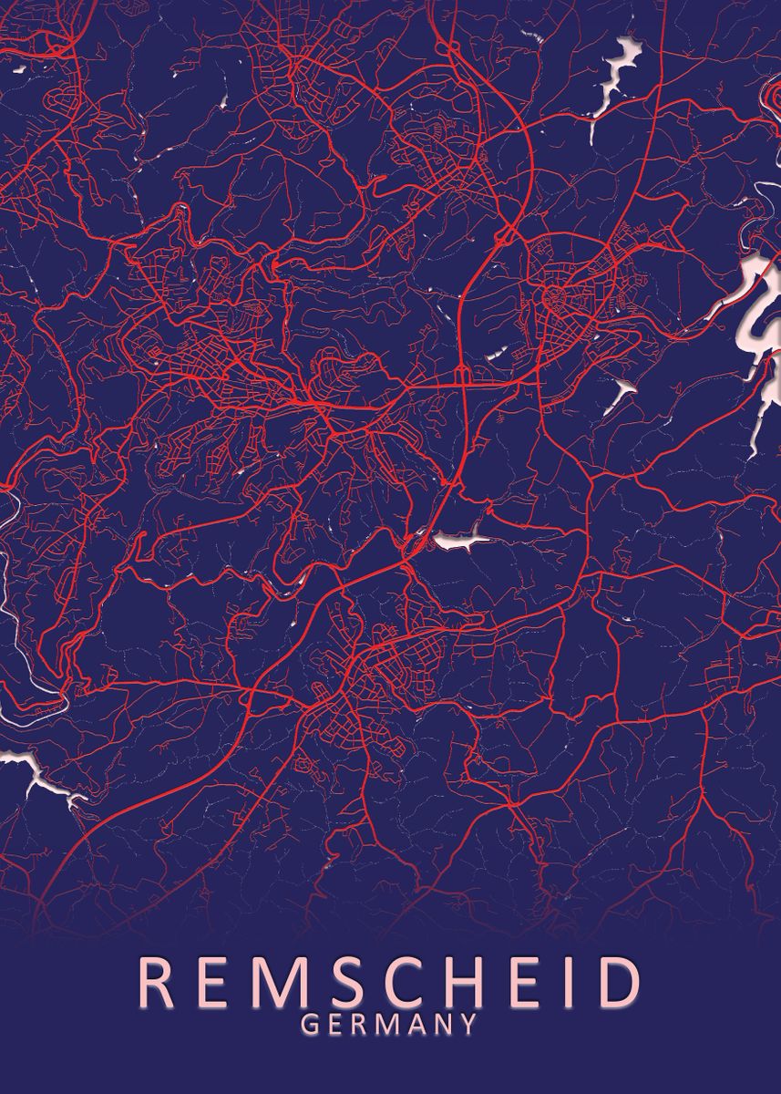 'Remscheid Germany City Map' Poster, picture, metal print, paint by ...