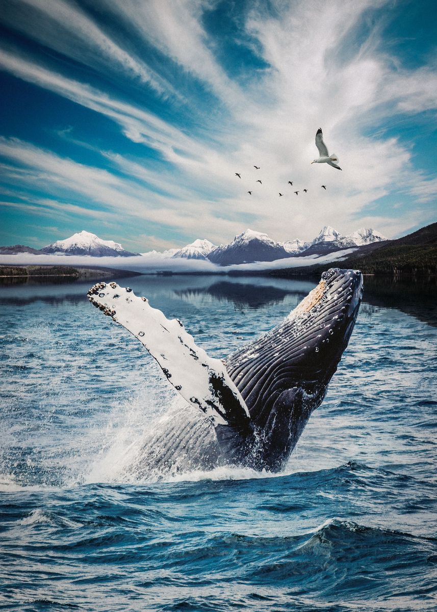 'Ocean Whale' Poster, picture, metal print, paint by Kilo Byte | Displate