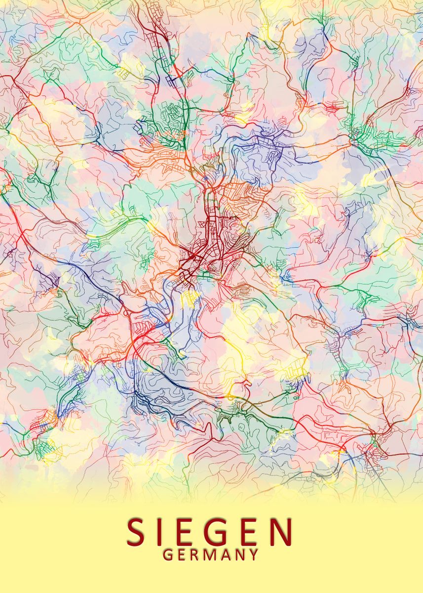 'Siegen Germany City Map' Poster, picture, metal print, paint by City ...