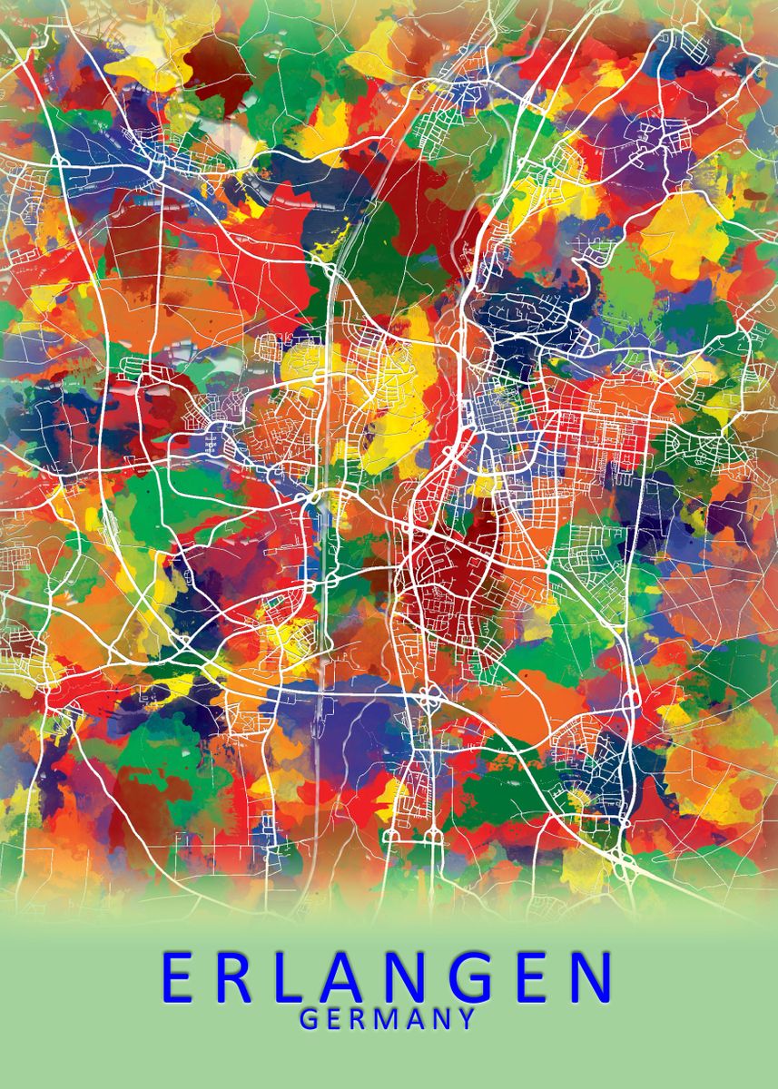 'Erlangen Germany City Map' Poster, picture, metal print, paint by City ...