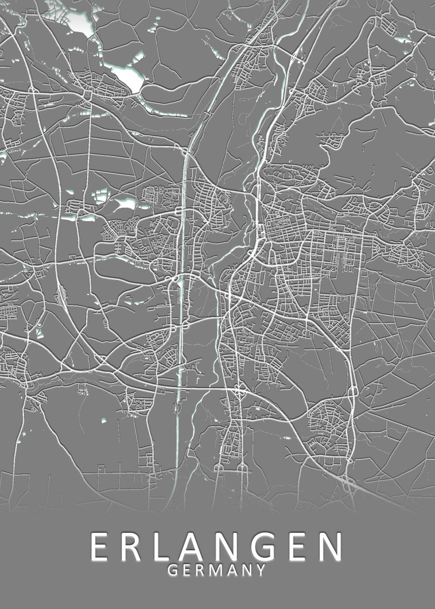 'Erlangen Germany City Map' Poster, picture, metal print, paint by City ...