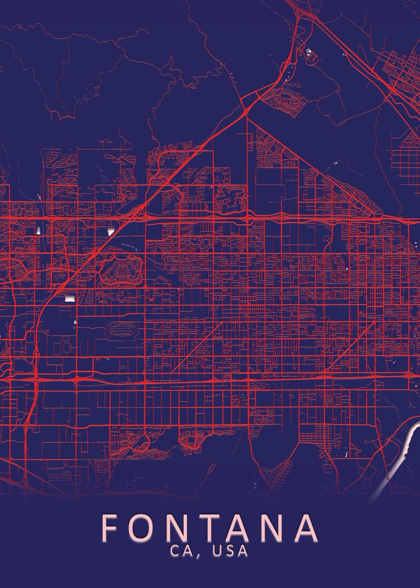 'Fontana CA USA City Map' Poster, picture, metal print, paint by City ...